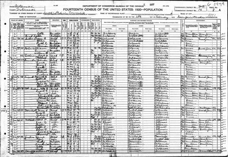 1920 Federal Census, Arkansas County, Arkansas