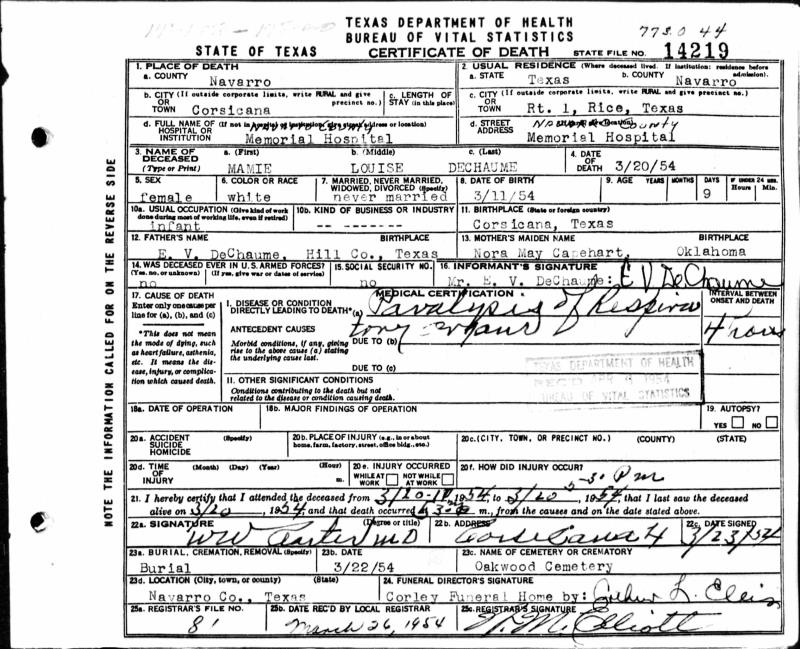 Texas, Death Certificates, 1903-1982