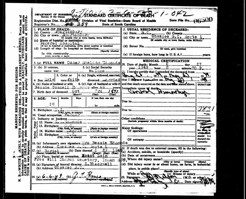 South Carolina, Death Records, 1821-1961