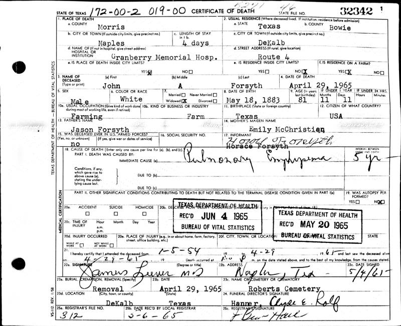 Texas, Death Certificates, 1903-1982