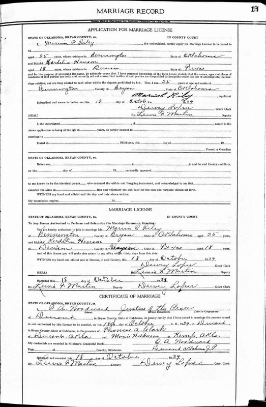 Oklahoma, County Marriage Records, 1890-1995