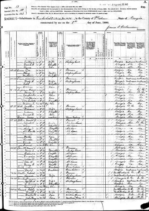 1880 Federal Census, Pickens County, Georgia