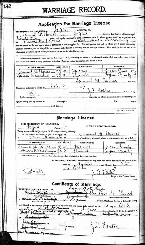 Oklahoma, County Marriage Records, 1890-1995